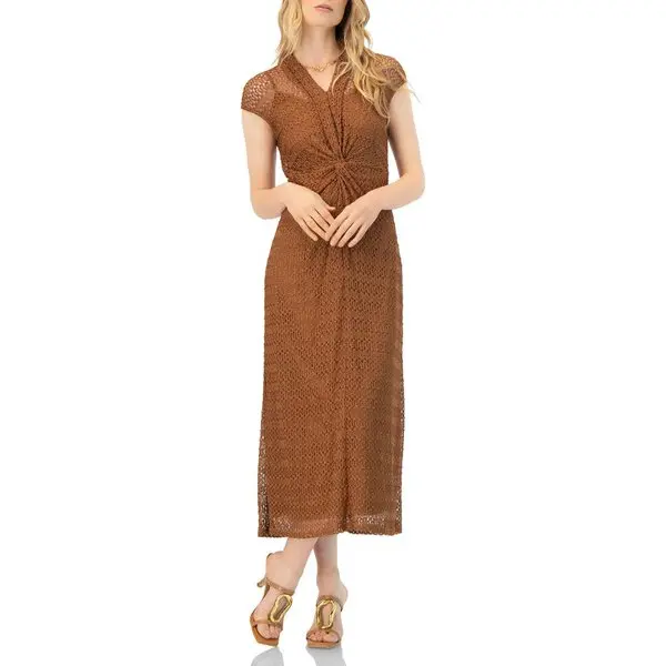 IVONNE Long Knitted Off-shoulder Dress - Brown