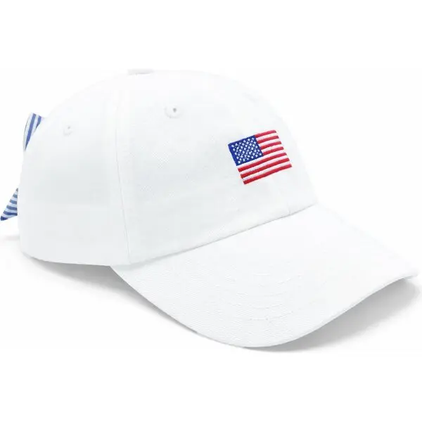 BITS & BOWS American Flag Baseball Cap With Bow - White