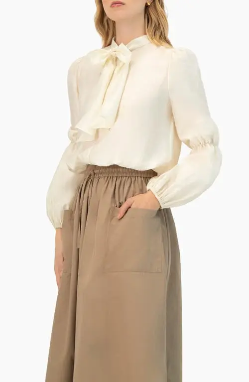 IVONNE Long Sleeve Blouse With Tie Neck