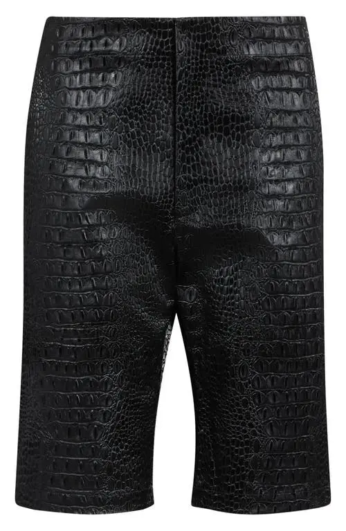 KIM SHUI Bella Croc Embossed Faux Leather Bermuda Shorts - Black