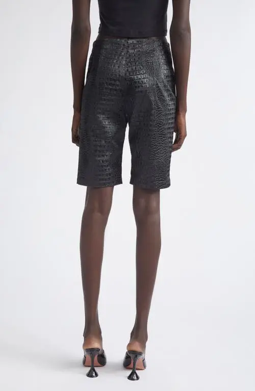 KIM SHUI Bella Croc Embossed Faux Leather Bermuda Shorts