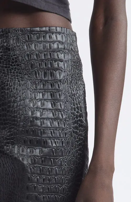 KIM SHUI Bella Croc Embossed Faux Leather Bermuda Shorts