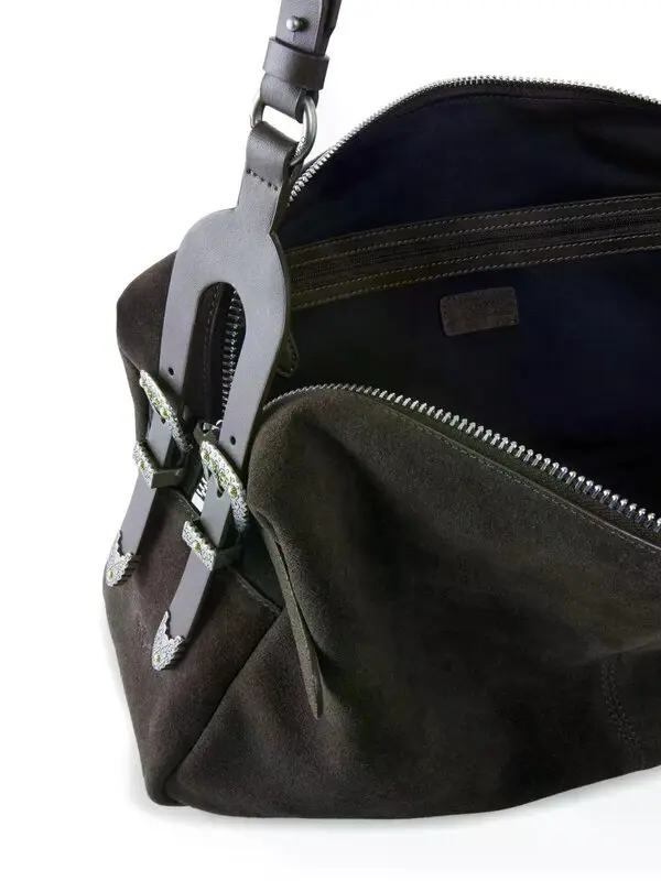 Pinko Keeper Buckle-detail Suede Shoulder Bag - Brown