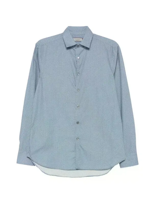Canali Geometric-print Long-sleeve Shirt - Blue