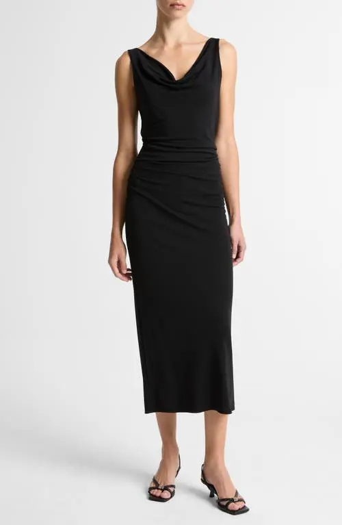Vince Cowl Neck Matte Jersey Midi Dress - Black