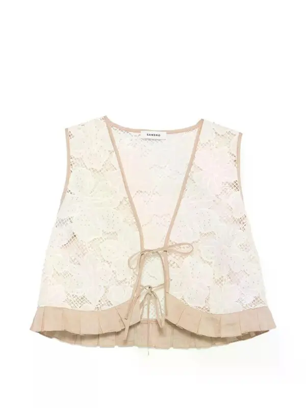 Sandro Floral Lace Tie Top - Neutrals