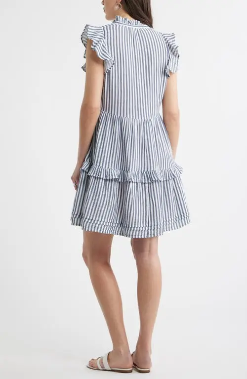 Caslon Striped Cotton Gauze Ruffle Dress - Navy- White Brianne Stripe