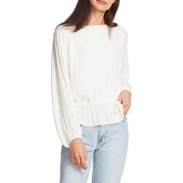 1.State Shadow Stripe Dolman Sleeve Peplum Top - Soft Ecru