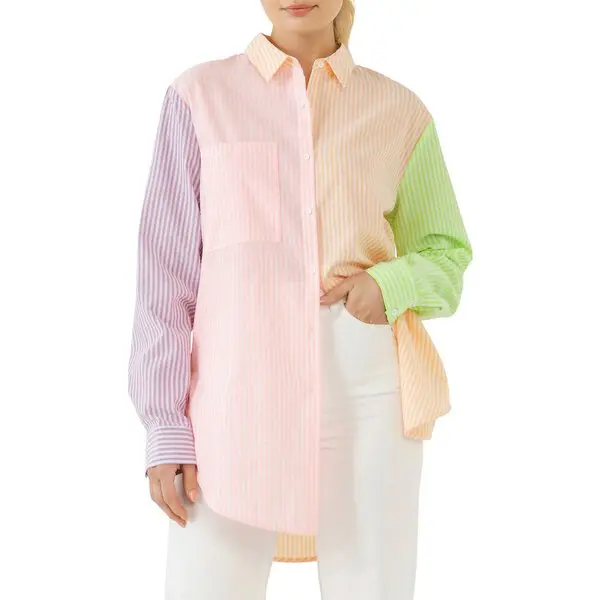 English Factory Stripe Colorblock Button-up Shirt - Multi