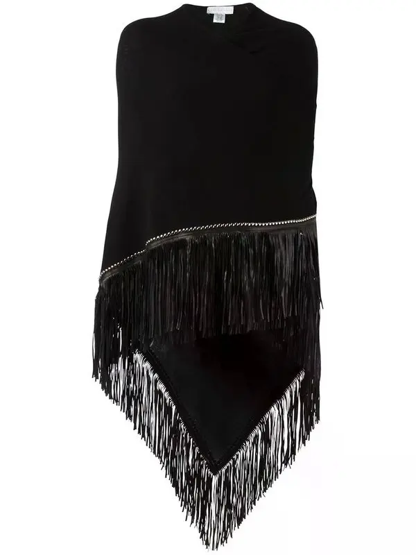 Giada Benincasa Fringed Knit Poncho - Black