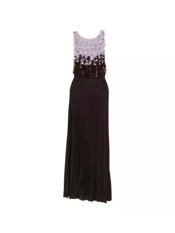 Elisabetta Franchi Floral-appliqué Pleated Maxi Dress - Brown