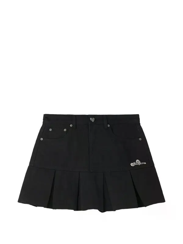 FINGERCROXX Pleated Logo-embroidered Mini Skirt - Black