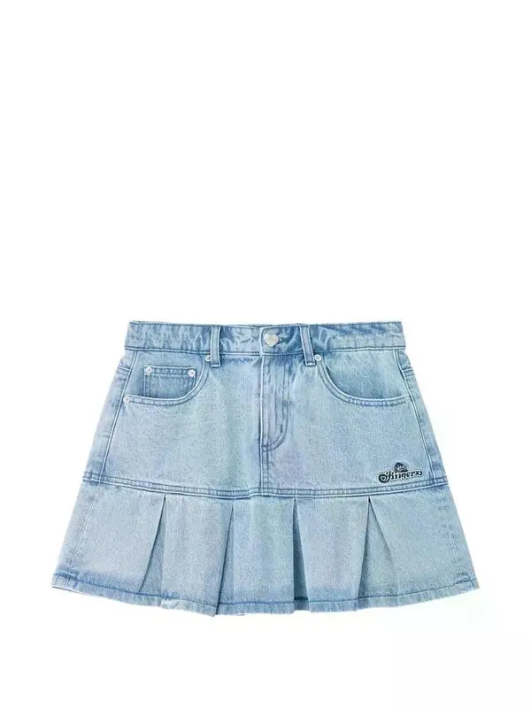 FINGERCROXX Pleated Denim Mini Skirt - Blue