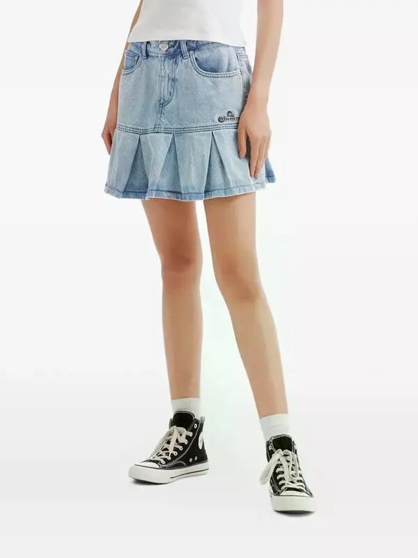 FINGERCROXX Pleated Denim Mini Skirt - Blue