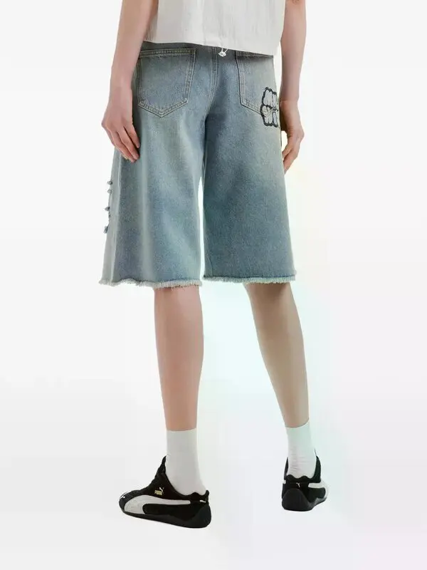 MINI CREAM Distressed Raw-edge Denim Shorts