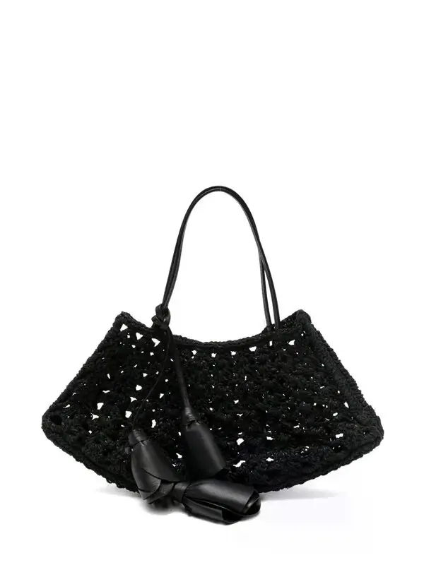Magda Butrym Crochet-knit Tote Bag With Leather Flower Pendant - Black