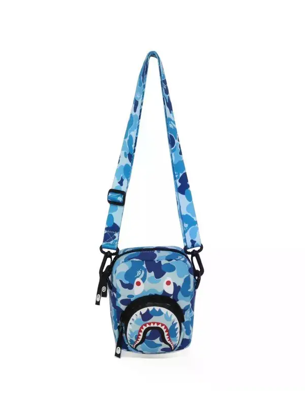A BATHING APE Camo Shark Messenger Bag - Blue