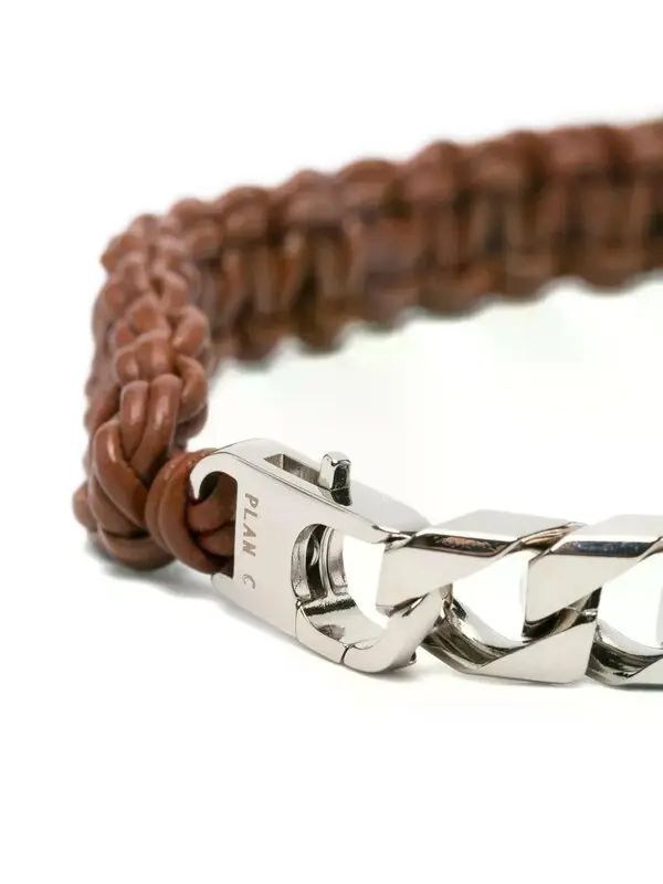 Plan C Braided Leather Curb-link Necklace