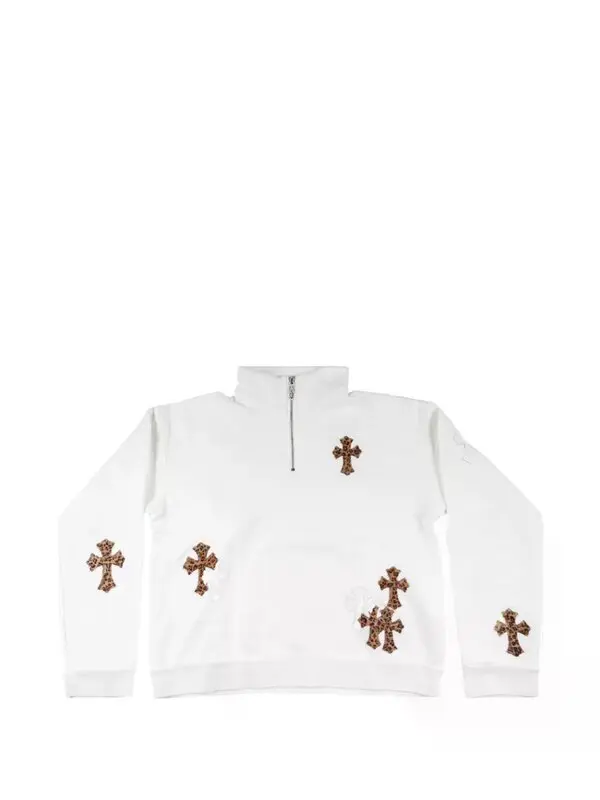 Chrome Hearts Leopard-print Cross Patch Quarter-zip Sweatshirt - White