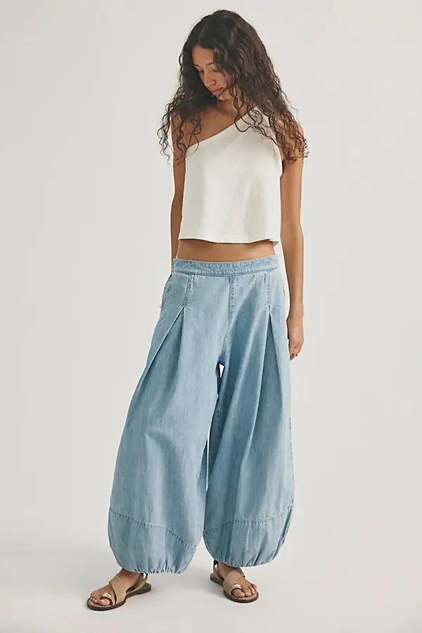 Free People We The Free Moonflower Pull-on Balloon Jeans - Blue Dusk