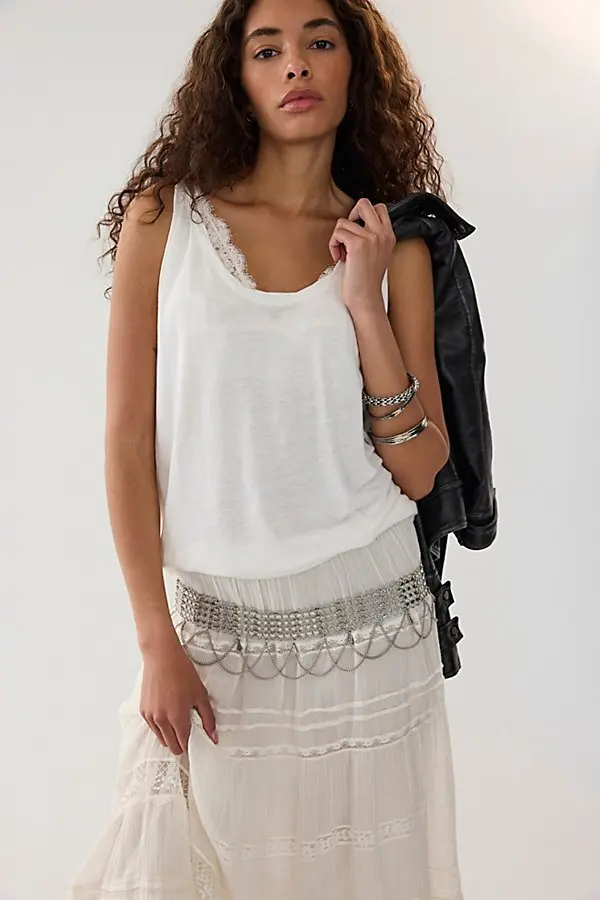 Free People Chain Belt With Fringe - Silver Lining