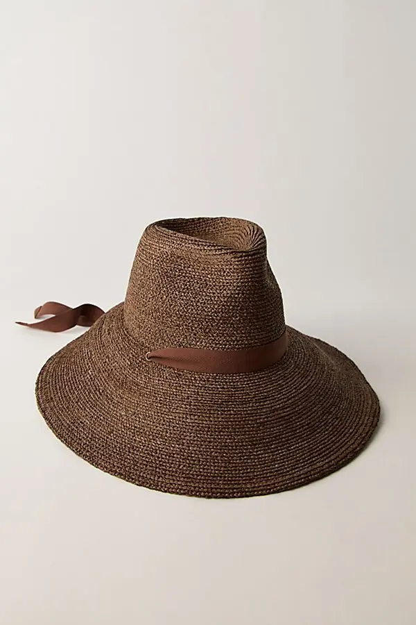 WYETH Wide Brim Straw Hat - Chocolate