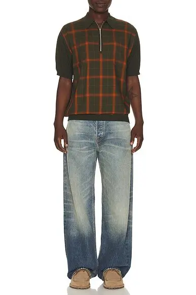 BEAMS Half Zip Panel Polo Ombre Plaid