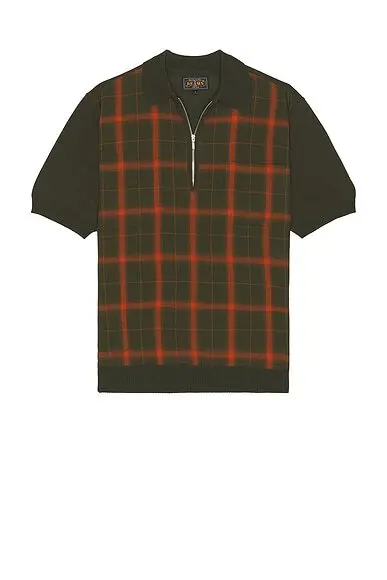 BEAMS Half Zip Panel Polo Ombre Plaid