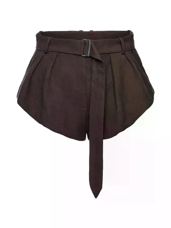 Magda Butrym Belted Pleated Mini Shorts - Brown