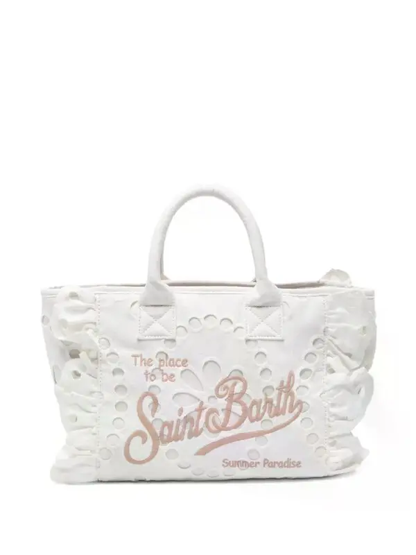 MC2 SAINT BARTH Colette Volant Broderie-anglaise Tote Bag - White
