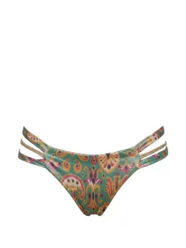DEL MAAR Koari Patterned Ruched Bikini Bottoms - Green