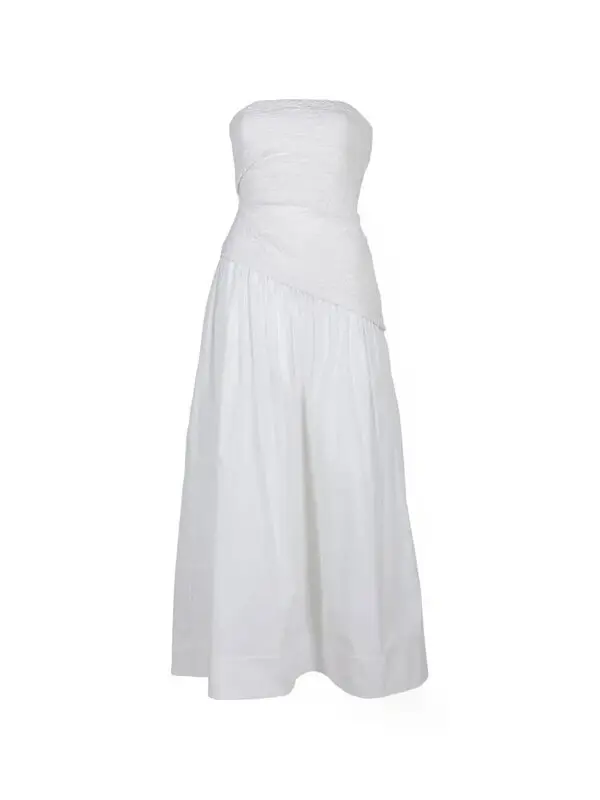 Staud Nia Strapless Seersucker Maxi Dress - White