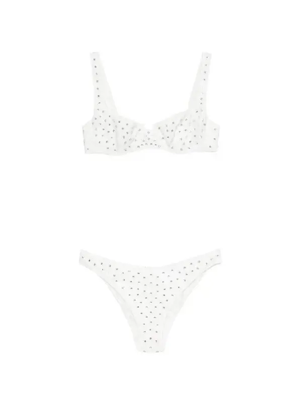 Oseree Gem-embellished Underwired Bikini - White