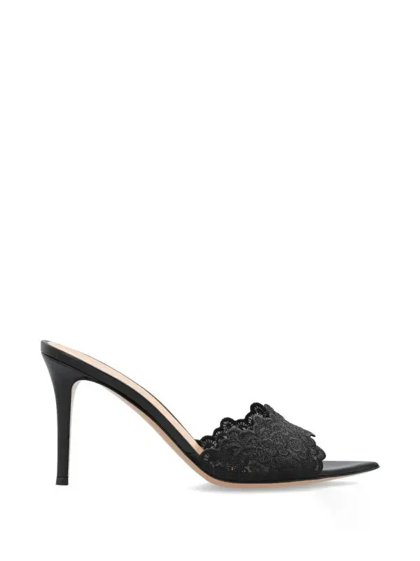 GIANVITO ROSSI Yvonne Lace Panel Mules - Black