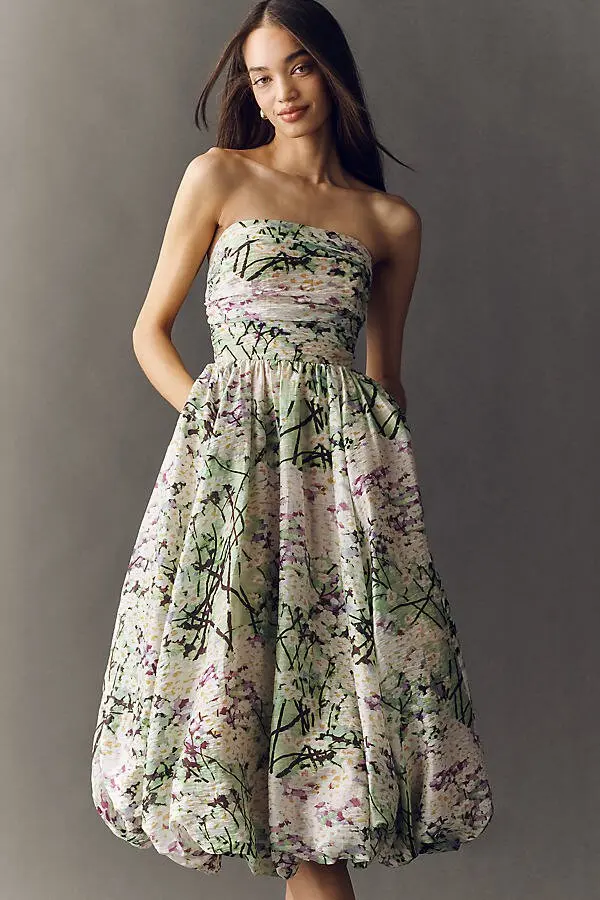 HOPE FOR FLOWERS BY TRACY REESE Strapless Bubble-hem Midi Dress - Secret Garden