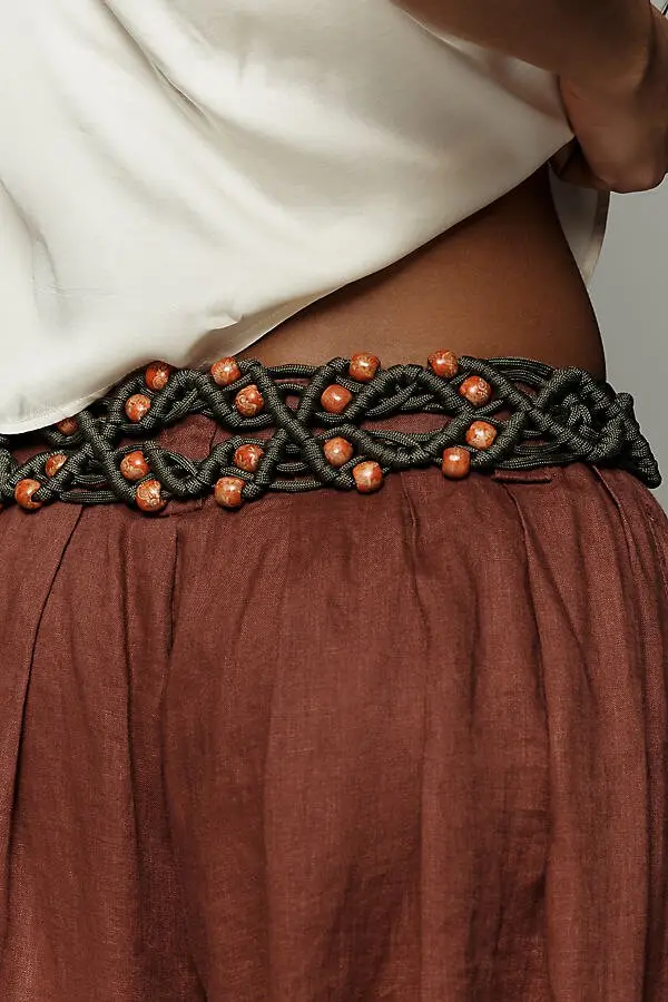 Anthropologie Woven Beaded Belt - Olive