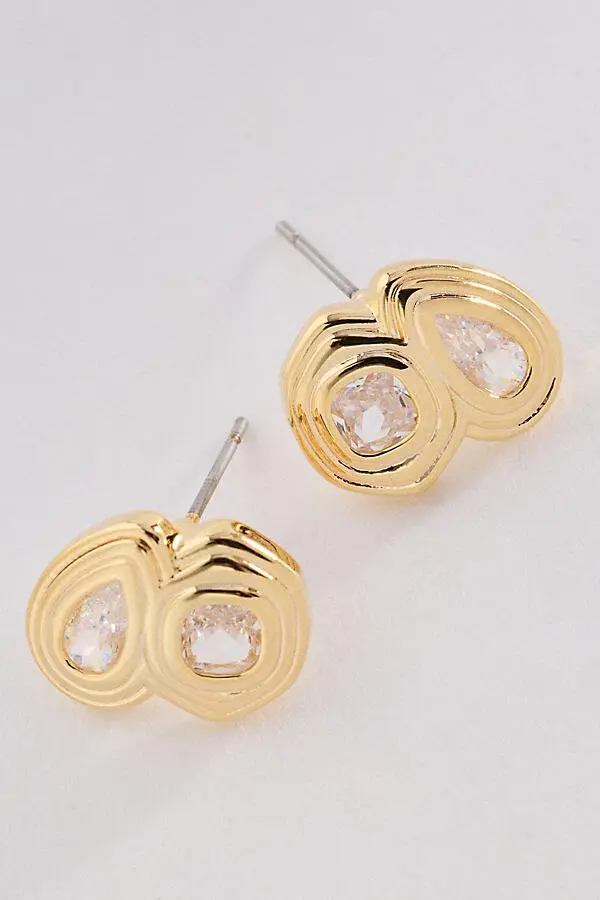 Anthropologie Textured Bezel Crystal Post Earrings - Gold