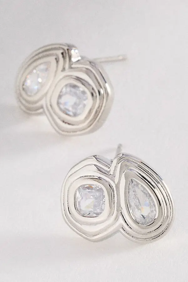 Anthropologie Textured Bezel Crystal Post Earrings - Silver