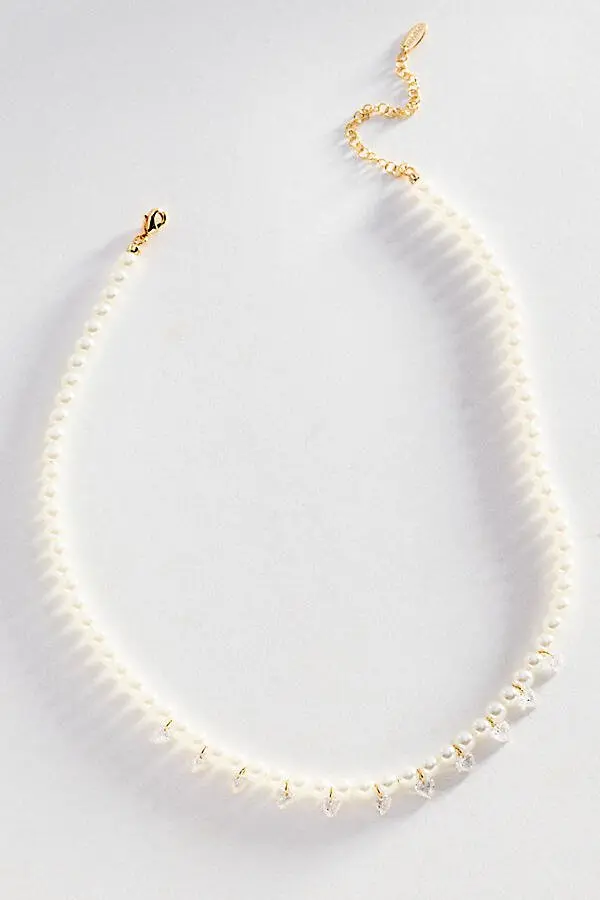 Anthropologie Beaded Crystal Necklace - Pearl