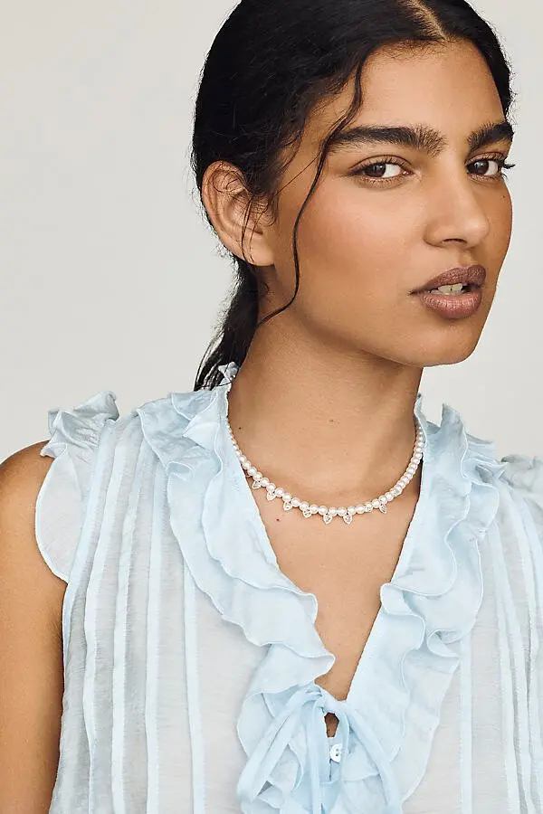 Anthropologie Beaded Crystal Necklace - Pearl