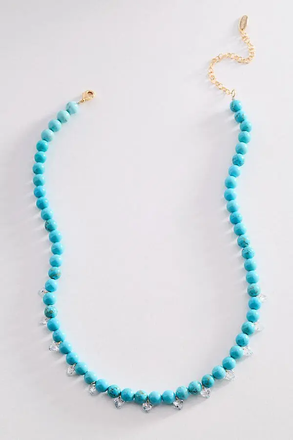 Anthropologie Beaded Crystal Necklace - Turquoise