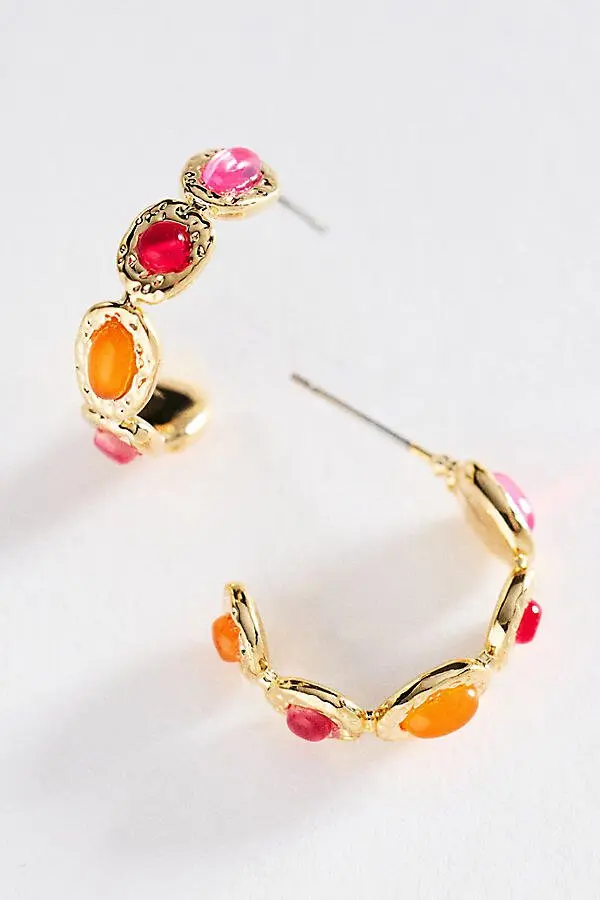 Anthropologie Semi-stone Hoop Earrings - Pink/orange