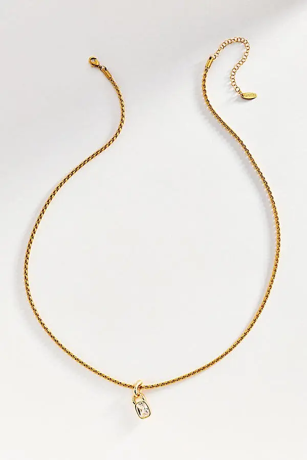 Anthropologie Bezel Crystal Pendant Necklace - Gold