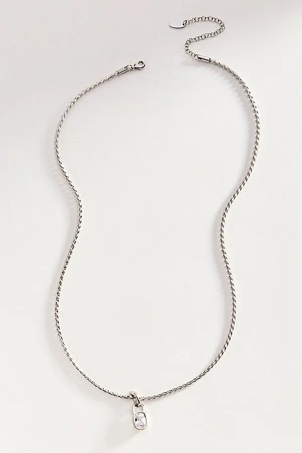 Anthropologie Bezel Crystal Pendant Necklace - Silver