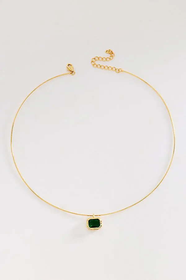 Anthropologie Bezel Stone Pendant Necklace - Emerald