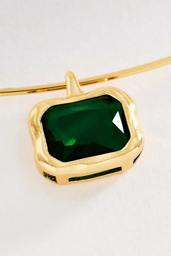Anthropologie Bezel Stone Pendant Necklace - Emerald