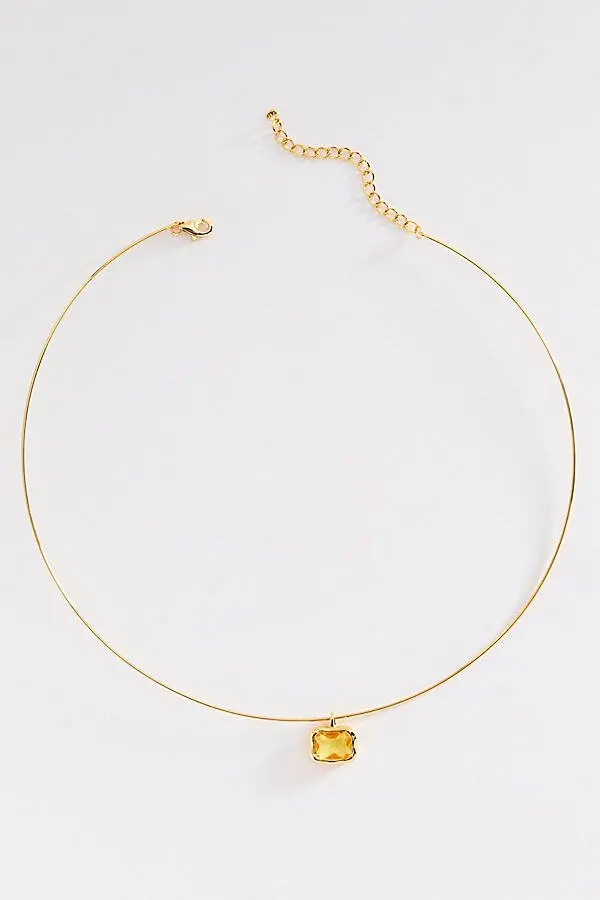 Anthropologie Bezel Stone Pendant Necklace - Honey