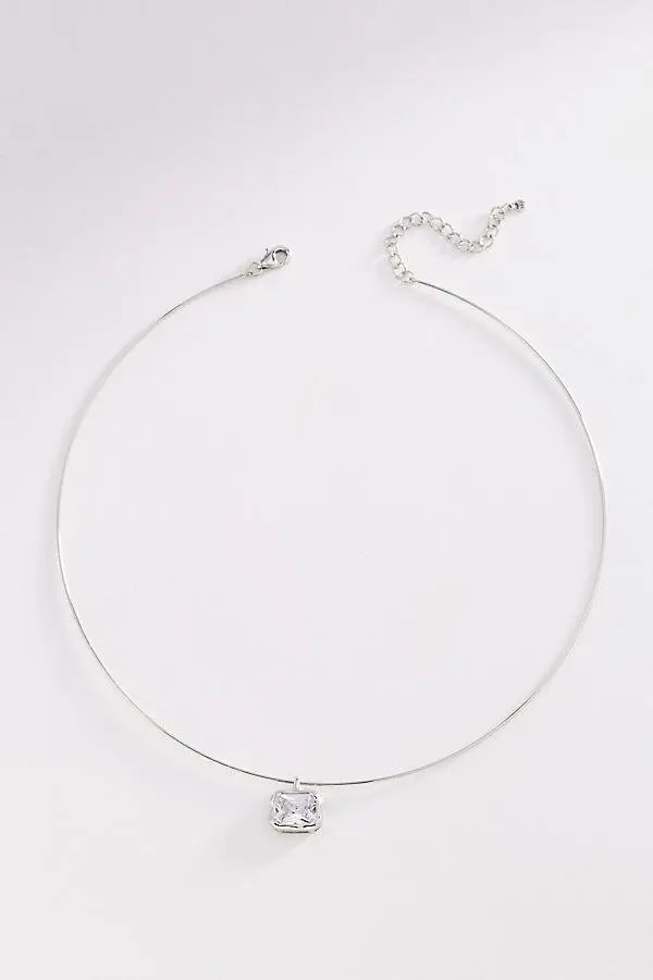 Anthropologie Bezel Stone Pendant Necklace - Silver
