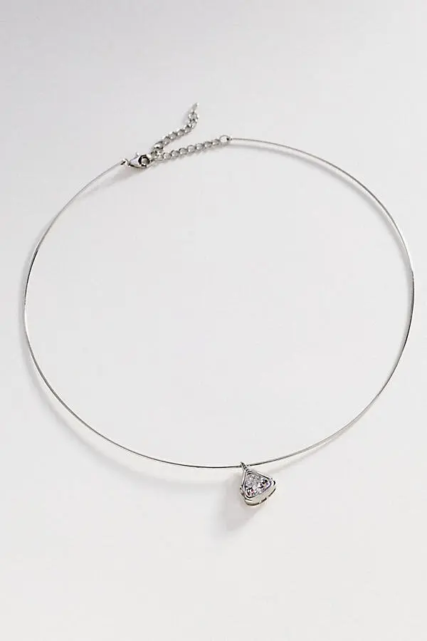 Anthropologie Organic Bezel Triangle Pendant Necklace - Silver