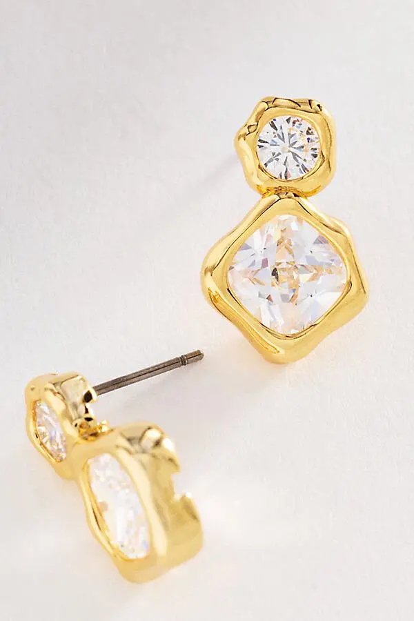 Anthropologie Bezel Crystal Drop Earrings - Gold